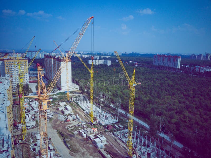 Modern Building Under Construction with Crane. Building with a High ...