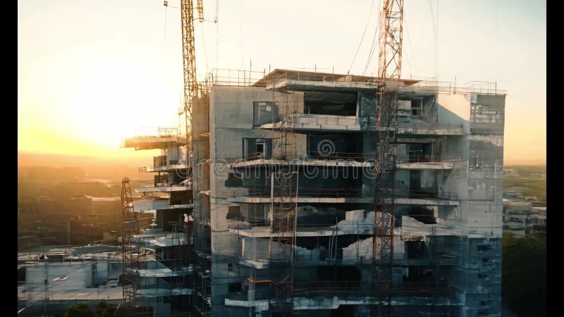 Modern Building Under Construction with Scaffolding and Cranes Stock ...