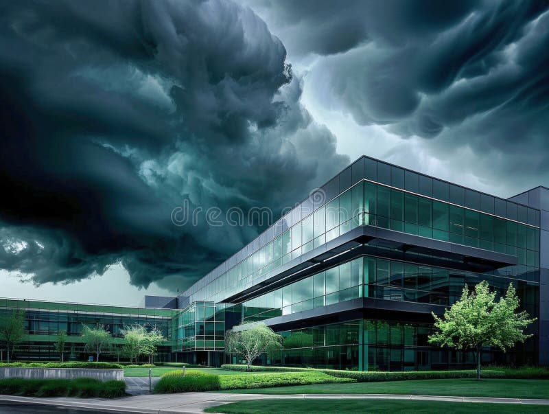 Modern Building Under Dark Storm Clouds. Generative Ai Stock ...