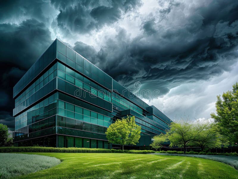 Modern Building Under Dark Storm Clouds. Generative Ai Stock ...