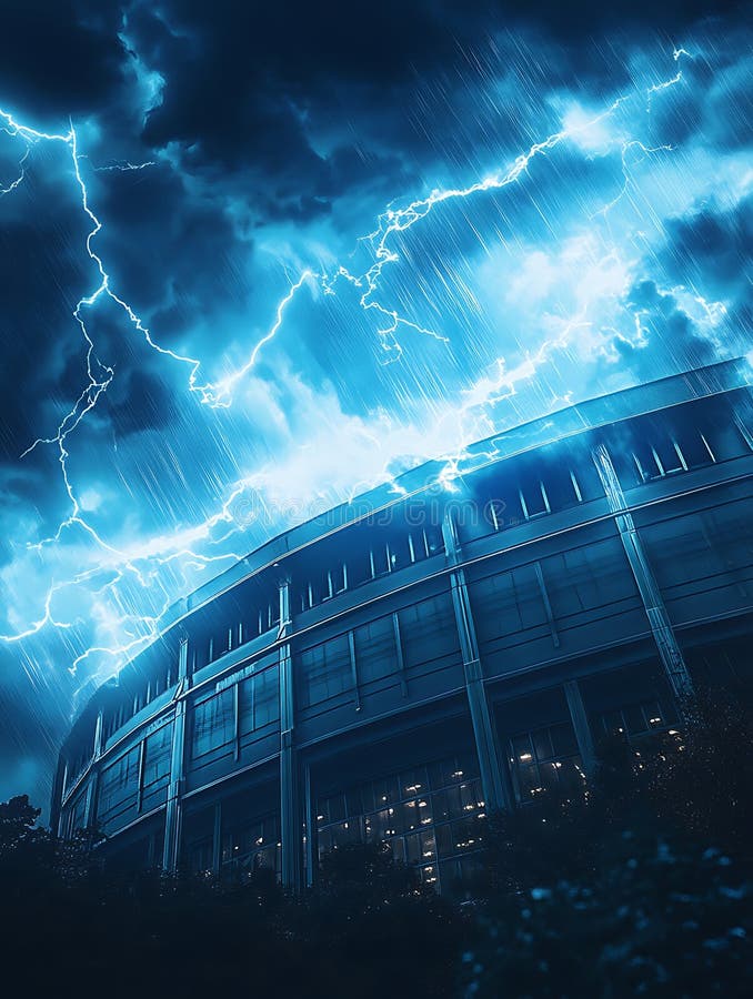Modern Building Under a Dramatic Thunderstorm Stock Illustration ...