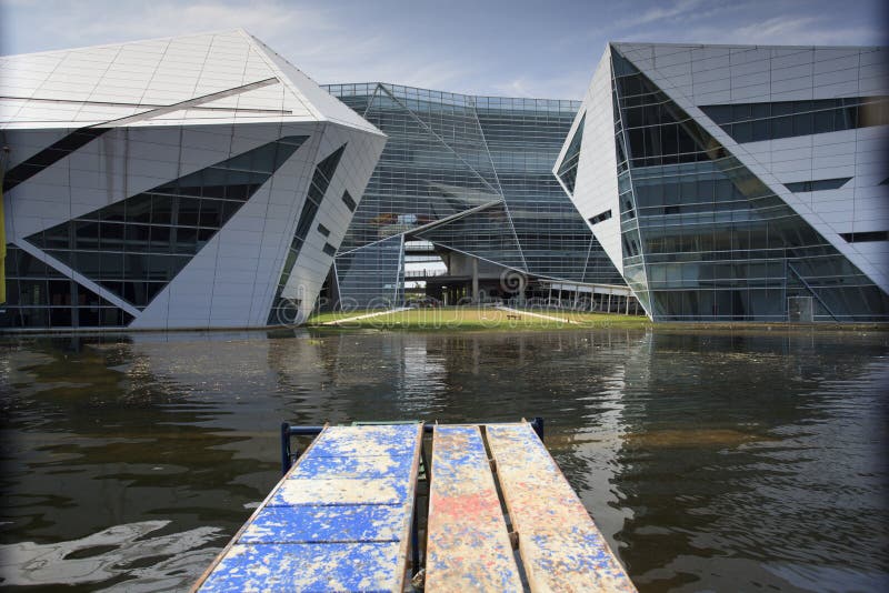The Modern Building Under Water Flood. Stock Image - Image of office ...