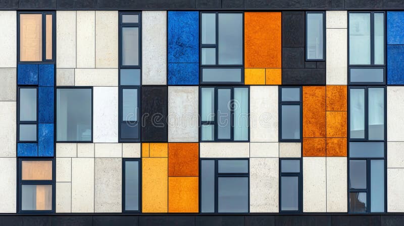 A Modern Building with a Unique Facade of Colorful Tiles. Stock Image ...