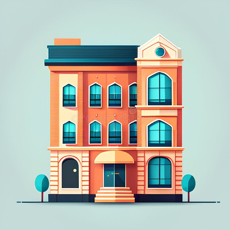 Modern Building. Vector Illustration in Flat Style. Isolated on Blue ...
