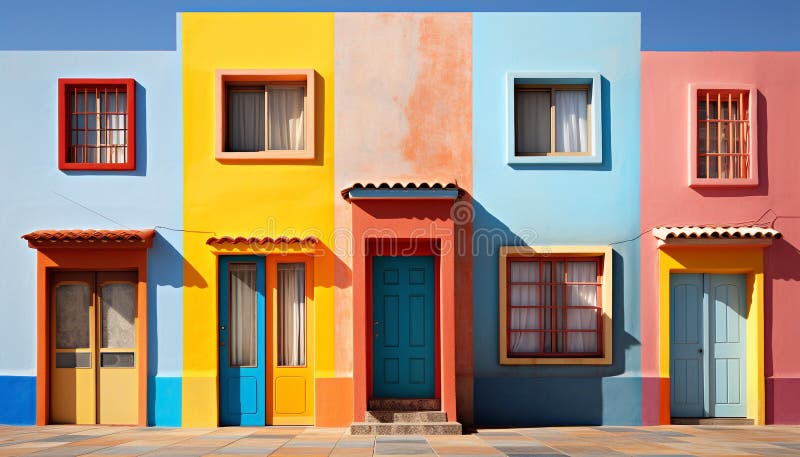A Modern Building with Vibrant Colors and a Blue Door Generated by AI ...