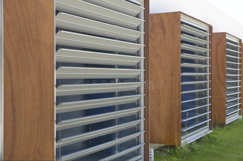 Modern Building Windows Facade in Aluminum, Glass and Wood Stock Photo ...