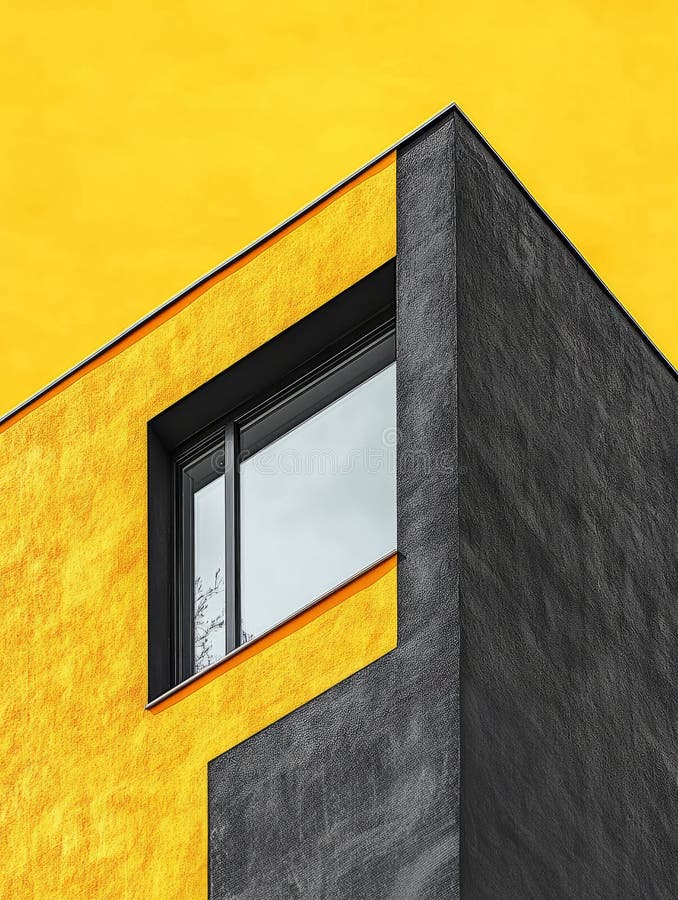 Modern Building with Yellow and Black Geometric Facade. Stock Image ...