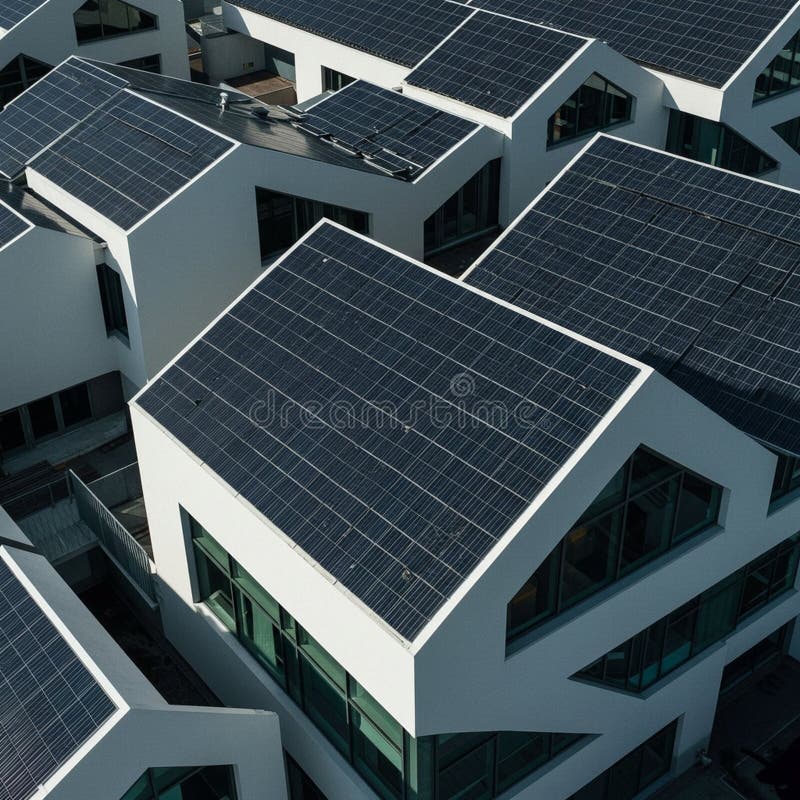 Modern Buildings with Angular White Facades Feature Large Solar Panels ...
