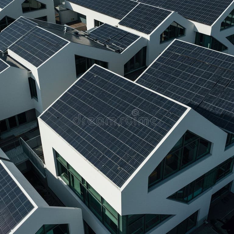 Modern Buildings with Angular White Facades Feature Large Solar Panels ...