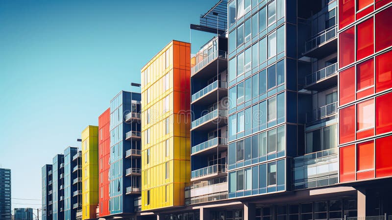 Modern Buildings in Bold Colors. Generative Ai Stock Illustration ...