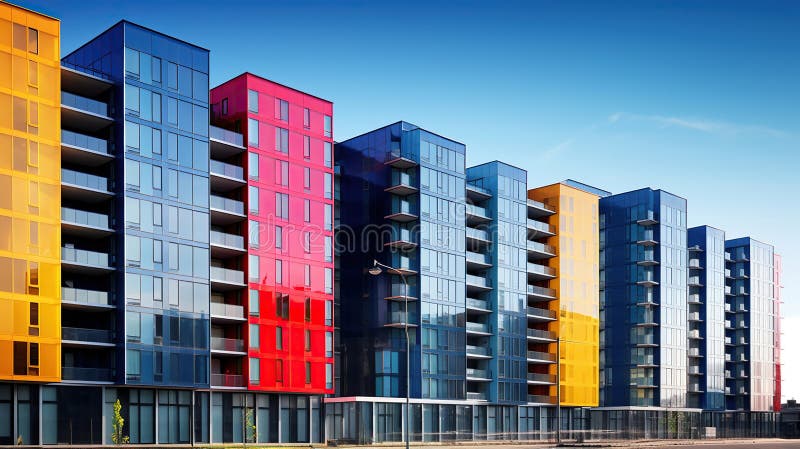 Modern Buildings in Bold Colors. Generative Ai Stock Illustration ...