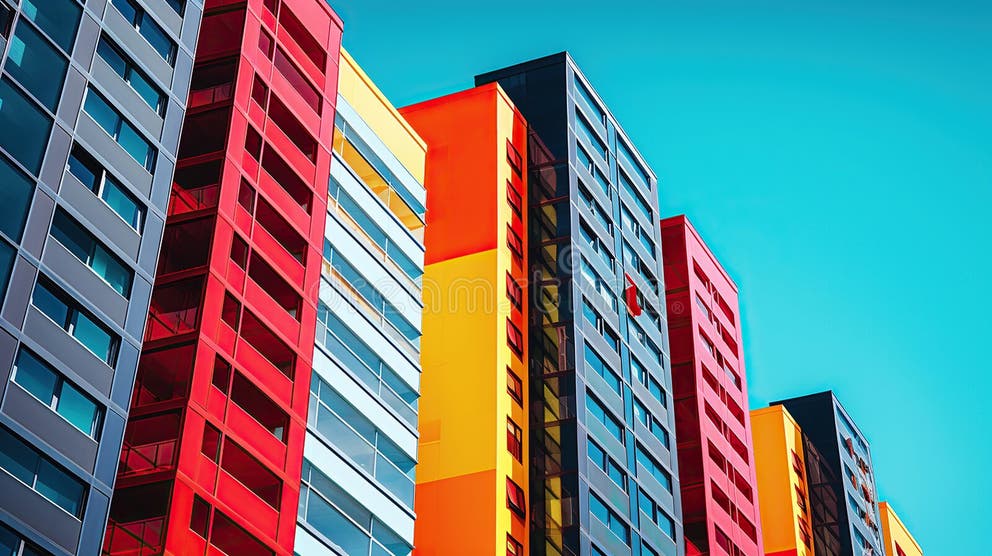 Modern Buildings in Bold Colors. Generative Ai Stock Illustration ...