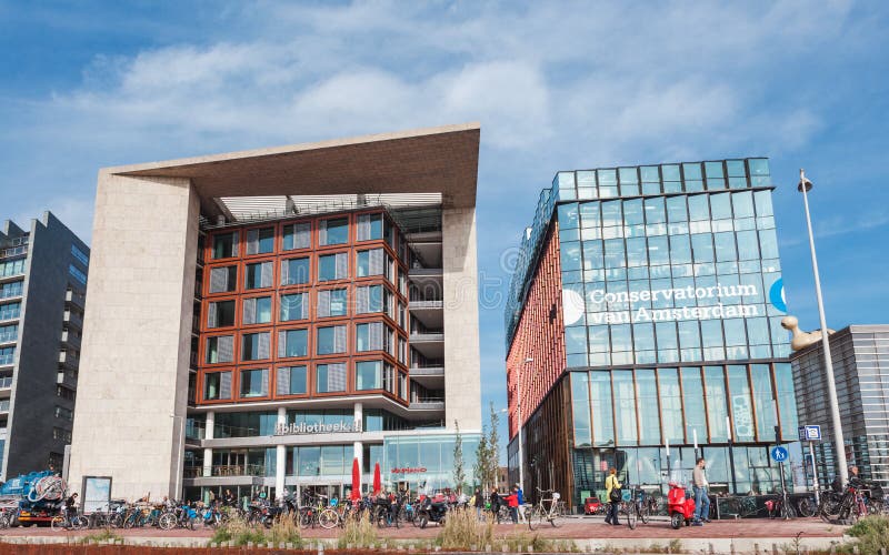 Modern Buildings of Conservatory and Library in Amsterdam Editorial ...