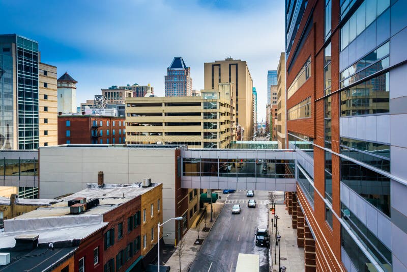 Modern Buildings and an Elevated Walkway in Downtown Baltimore, Stock ...