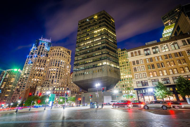 Modern Buildings in the Financial District at Night, in Boston ...