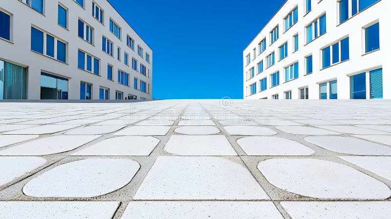 Modern Buildings Framed by Blue Sky and Geometric Patterned Tiles for ...