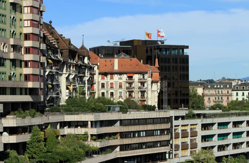 Modern Buildings, Geneva, Switzerland Stock Image - Image of block ...