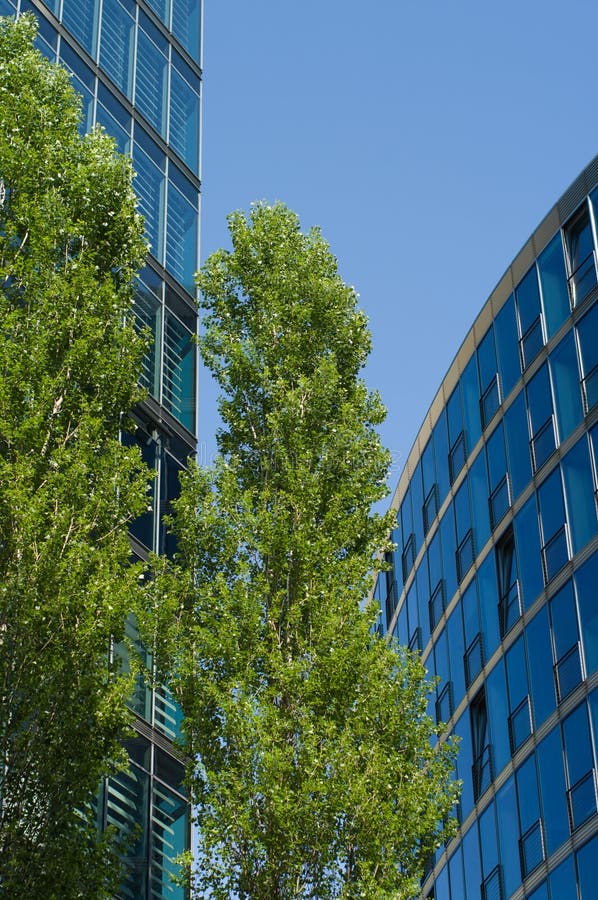 Modern Buildings and Green Trees. Stock Photo - Image of city, metal ...