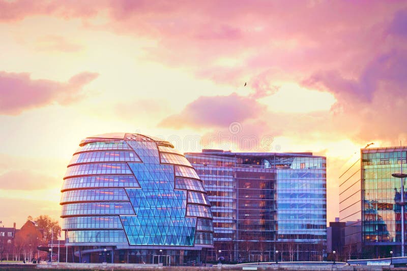 Modern Buildings in London at Purple Sunset Stock Image - Image of ...