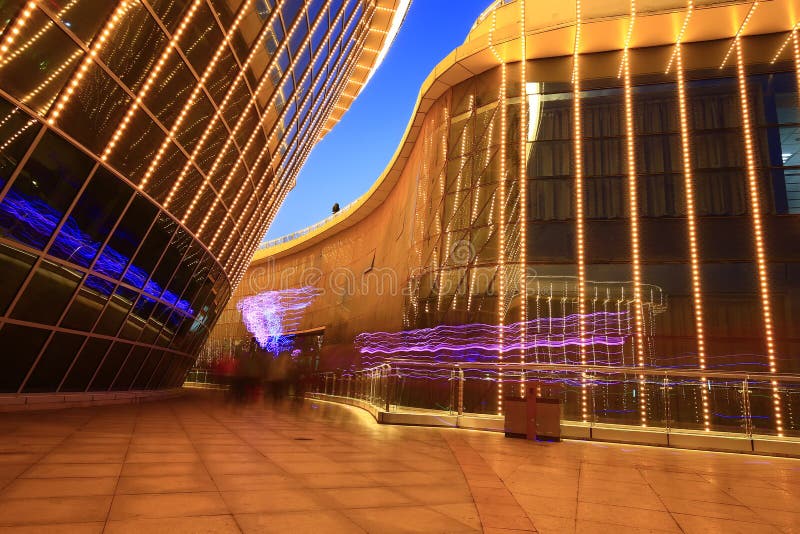 Modern buildings at night stock photo. Image of life - 216747462