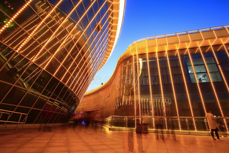 Modern buildings at night editorial stock image. Image of light - 243285724