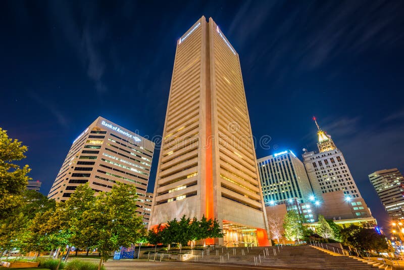 Modern Buildings at Night in Downtown Baltimore, Maryland Editorial ...