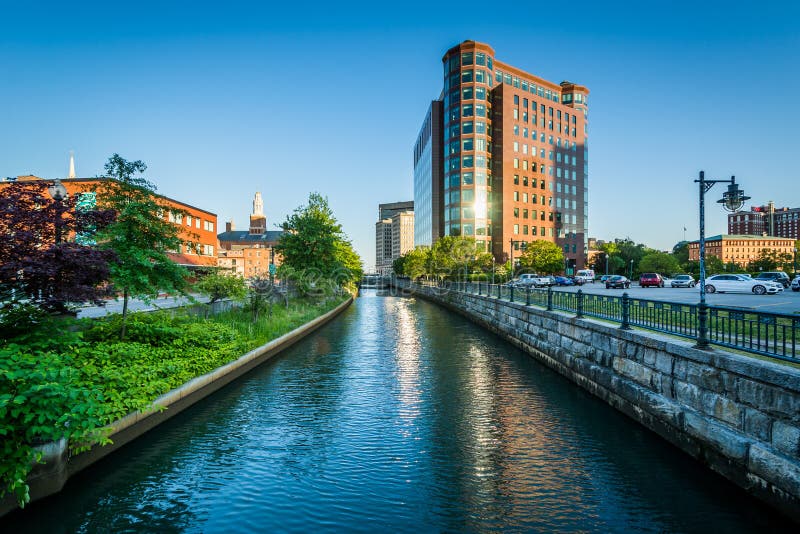 Modern Buildings and the Providence River, in Downtown Providence ...
