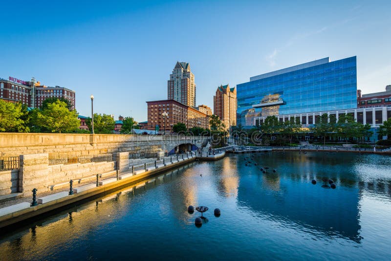 Modern Buildings and the Providence River, in Downtown Providence ...