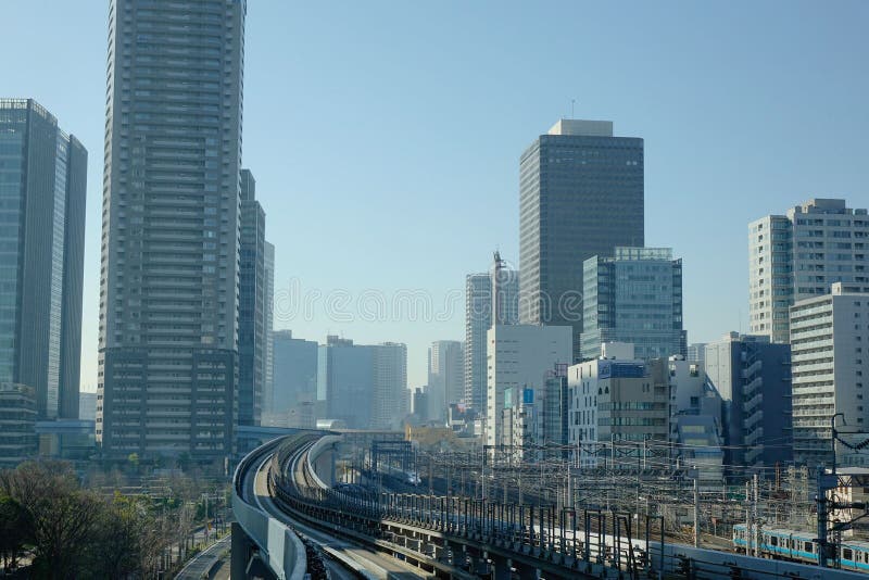Modern Buildings and Skytrain Line at Tokyo, Japan Editorial Image ...