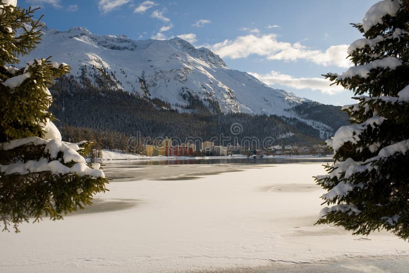 Modern Buildings among a Snowy Landscape Stock Photo - Image of blocks ...