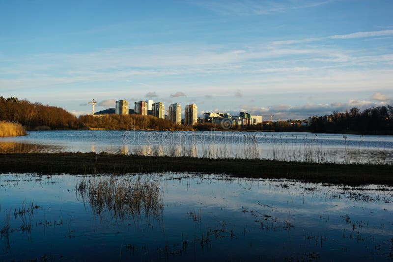 Modern Builings at a Lake in Solna, Sweden Stock Photo - Image of ...