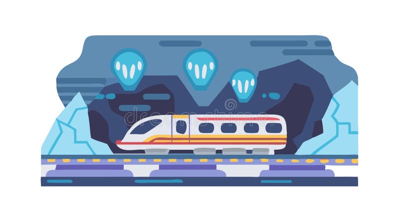 Modern Bullet Train in a Cave with Glowing Diamonds. Vector Design ...