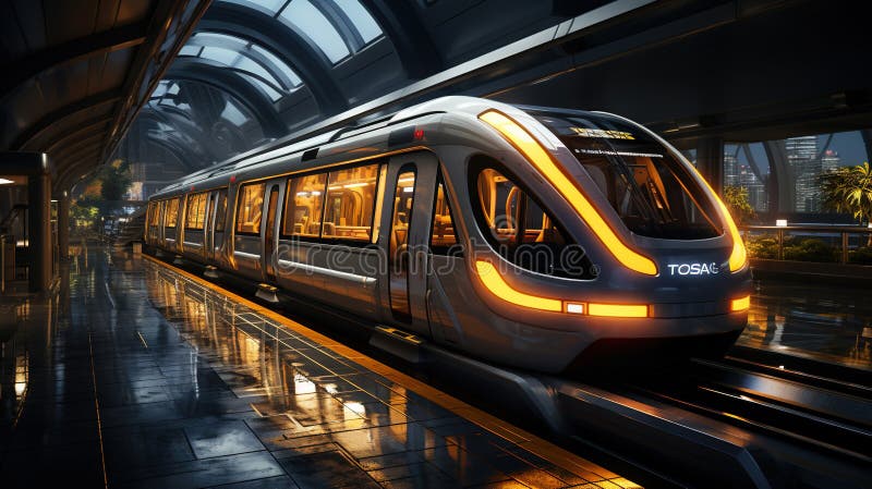 Modern Bullet Train Travel through Metro City Background Stock ...