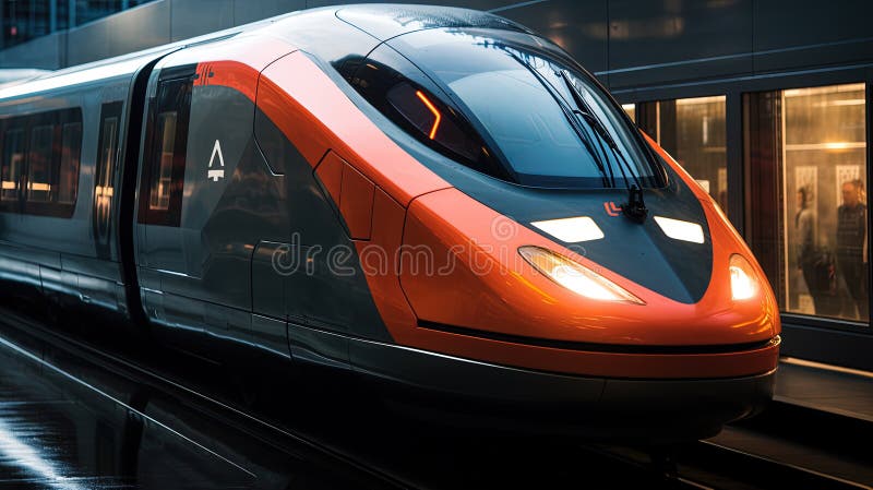 Modern Bullet Train Travel through Metro City Background Stock ...