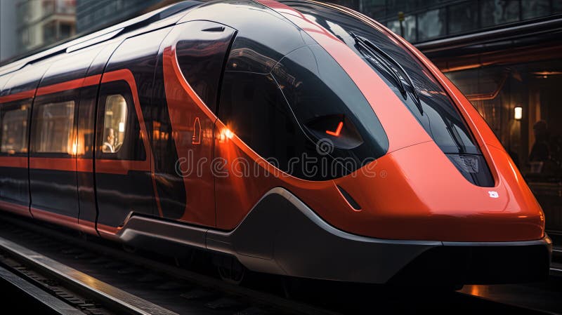 Modern Bullet Train Travel through Metro City Background Stock ...