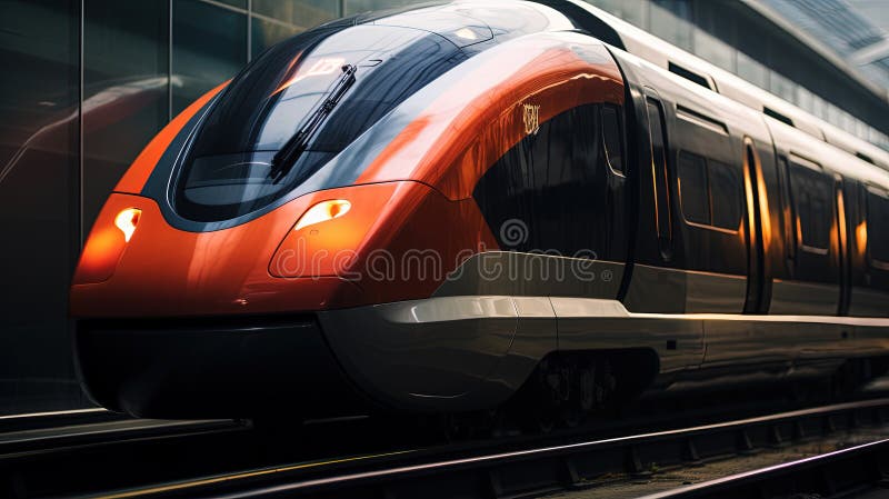 Modern Bullet Train Travel through Metro City Background Stock ...