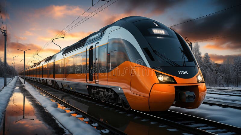 Modern Bullet Train Travel through Metro City Background Stock ...