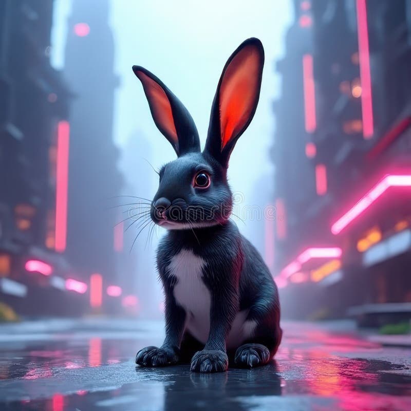 Modern Bunny in a Futuristic Landscape Stock Illustration ...