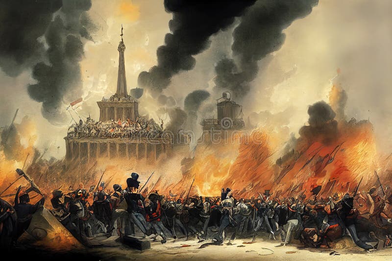 A Modern Burning Illustration of the French Revolution, Fights and Fire ...