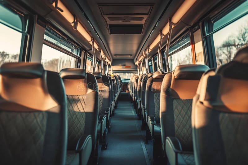 Modern Bus Cabin with Empty Seats Stock Illustration - Illustration of ...