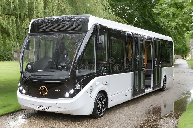 Modern bus on country lane stock photo. Image of parts - 378565614