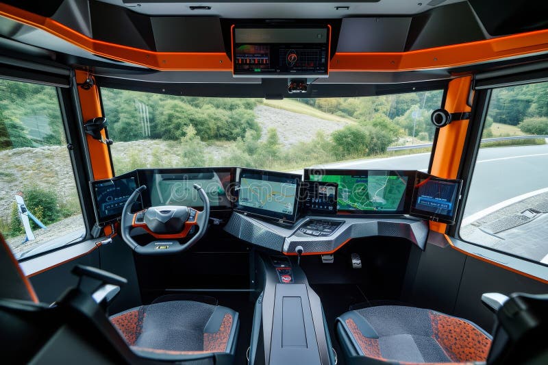 A Modern Bus Interior Featuring Multiple Monitors Installed for ...
