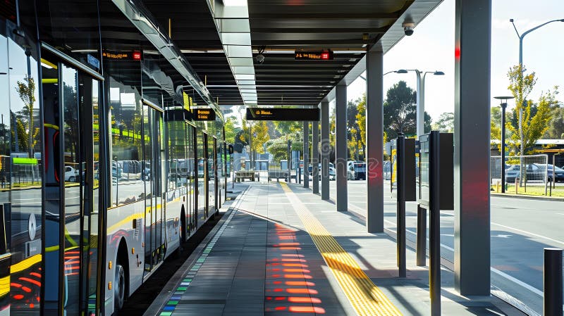 Modern Bus Station with Visual and Auditory Guidance Stock Illustration ...