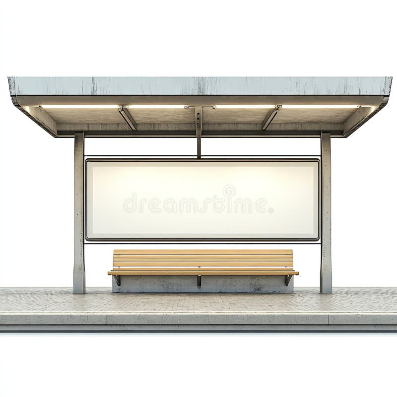 Modern Bus Stop with Bench and Blank Advertisement Space White Isolate ...