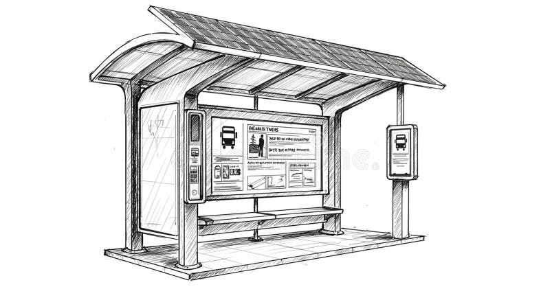 Modern Bus Stop Design with a Sleek, Arched Canopy Extending Over a ...