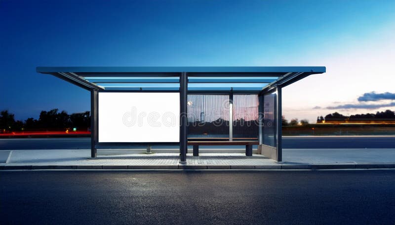 Modern Bus Stop Mockup at Dusk. 3D Rendering Stock Illustration ...