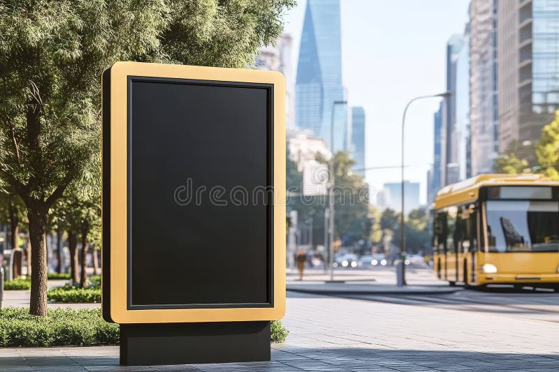 Modern Bus Stop Mockup Featuring Blank Advertising Panel Surrounded by ...