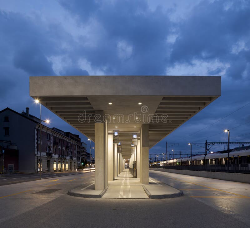 Modern Bus Stop Shelter in Mendrisio. There is a Long, Lighted Corridor ...