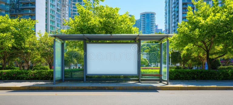 The Modern Bus Stop Surrounded by Lush Greenery in a Vibrant Urban ...