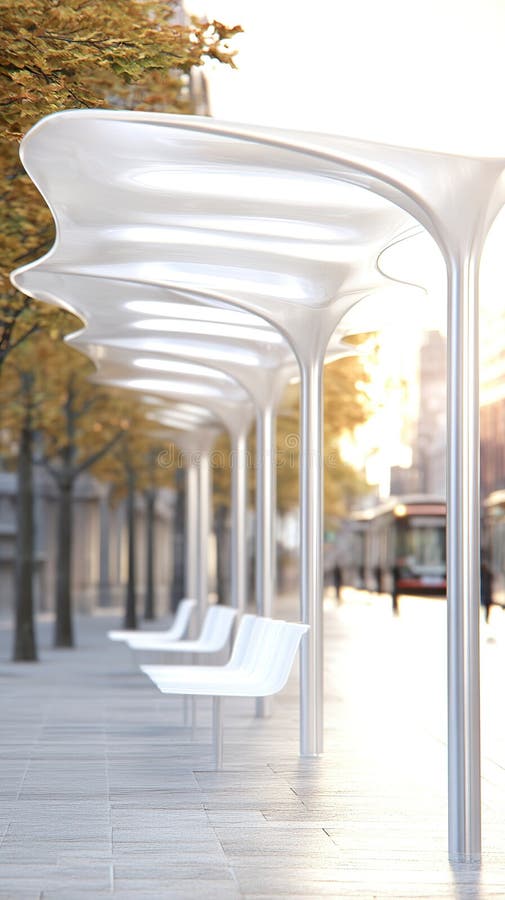 Modern Bus Stop with Unique Design Seats Shelter and Urban Environment ...